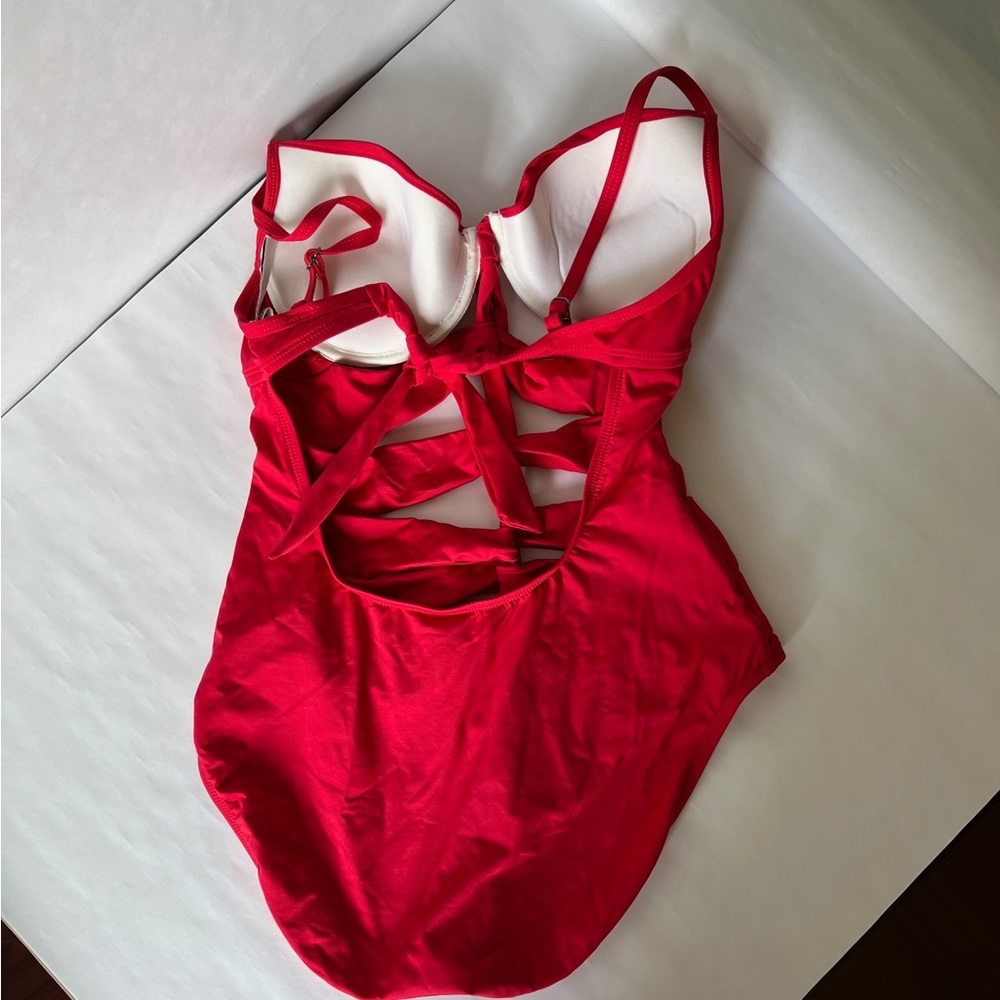 Red Cutout One Piece Bathing Suit - Gem